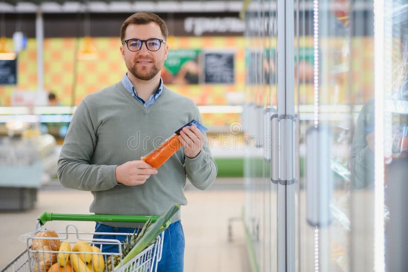 Portrait of Handsome Man Customer in Supermarket Stock Image - Image of ...
