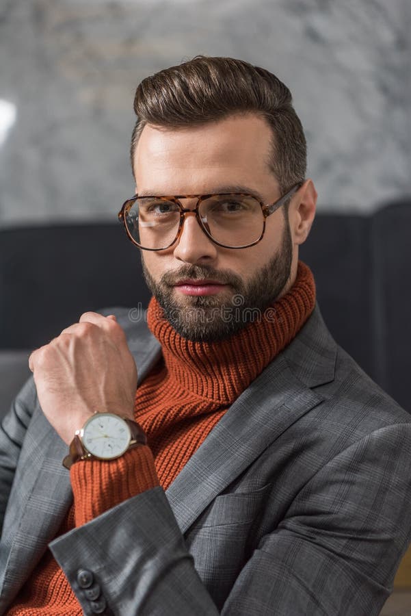 Portrait of Handsome Man in Formal Wear and Glasses Looking Stock Image ...