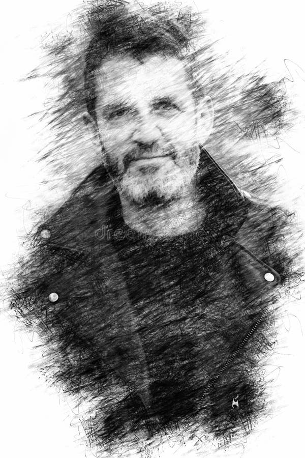 Portrait of Handsome Man in Pencil Drawing Style Stock Image - Image of ...