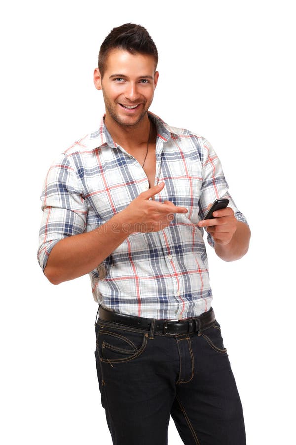 Portrait of a Handsome Man with Phone Stock Image - Image of friendly ...