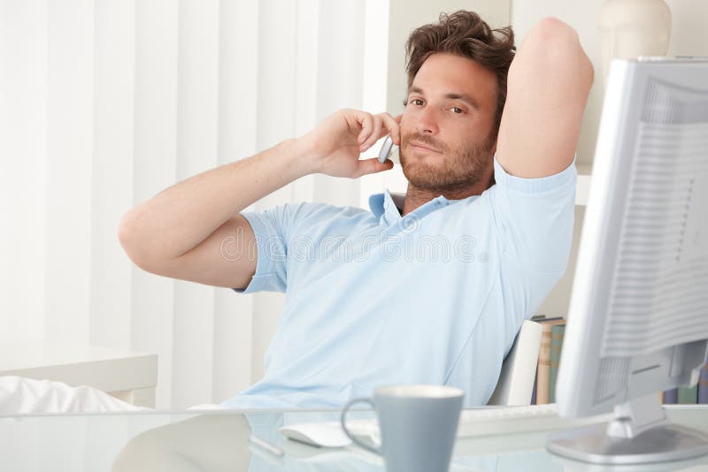 Portrait of Handsome Man on Phone Call Stock Image - Image of cosy ...