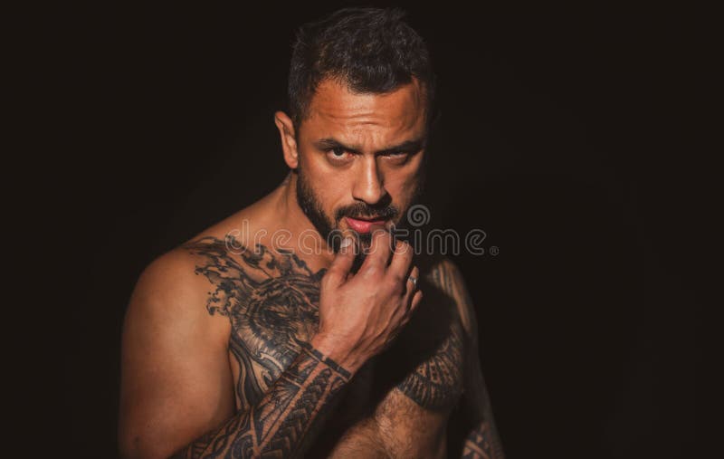 Portrait of Handsome Man with Serious Face on Black. Stock Image ...