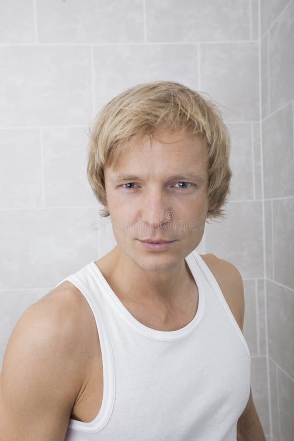 Portrait of Handsome Man Standing in Bathroom Stock Image - Image of ...