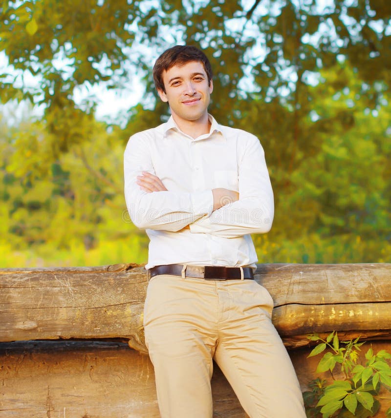 Portrait of Handsome Man Standing with Crossed Hands in Summer Stock ...