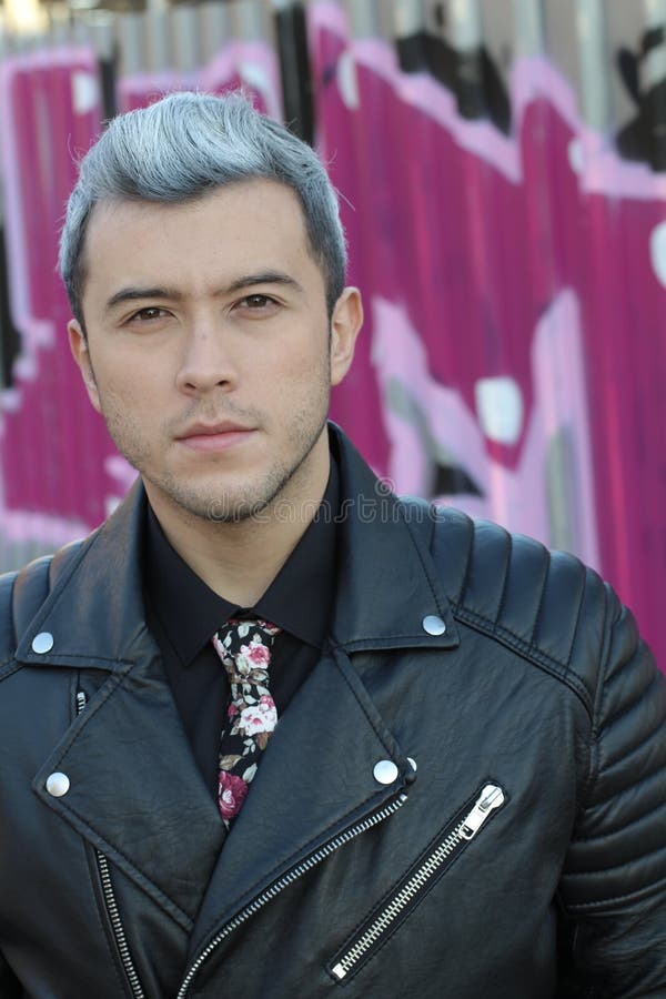 Handsome Stylish Young Man with Artificially Coloured Blue Dyed Hair ...