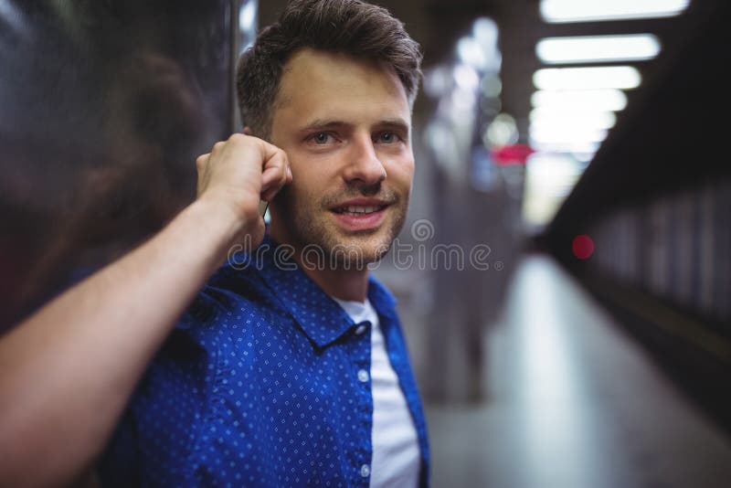 Portrait of Handsome Man Talking on Mobile Phone Stock Image - Image of ...