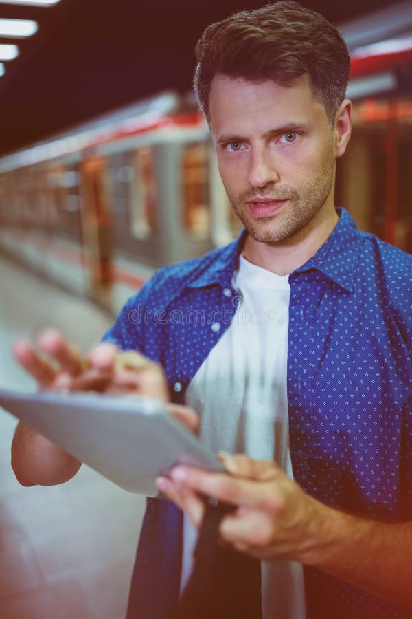 Portrait of Handsome Man Using Digital Tablet Stock Photo - Image of ...