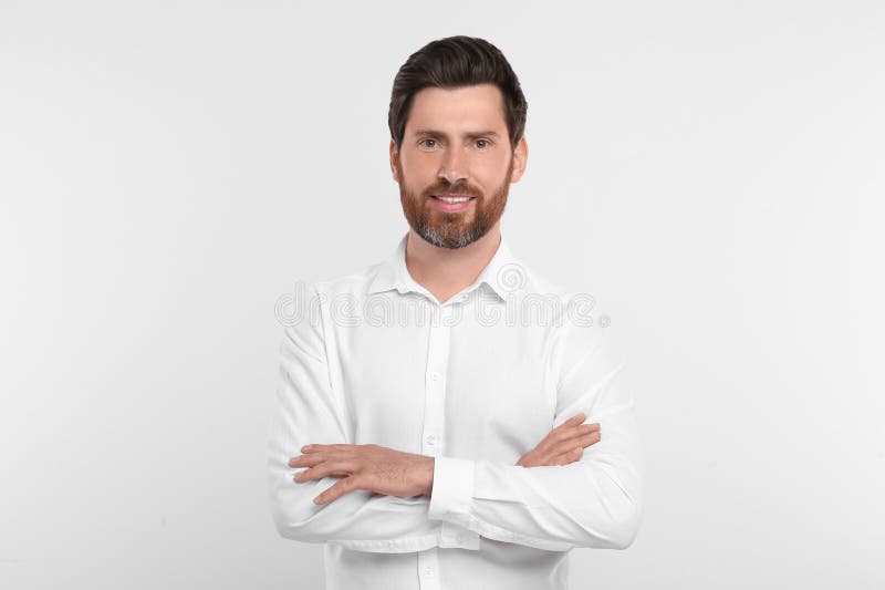 Portrait of Handsome Man on White Background Stock Image - Image of ...