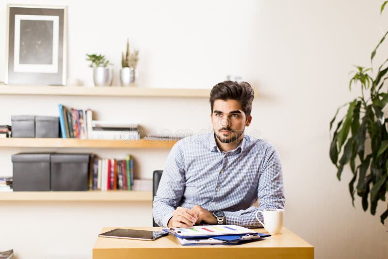 Portrait of Man Working from Home Stock Image - Image of business ...