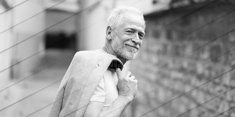 Portrait of Handsome Mature Man, Geometric Pattern Stock Illustration ...