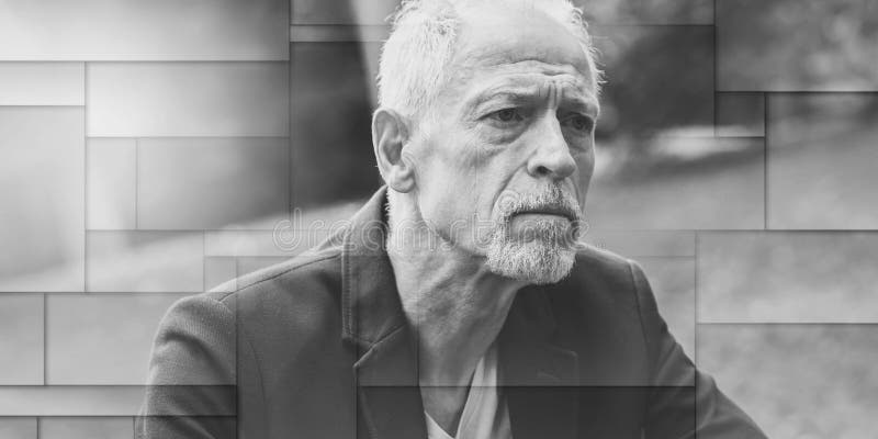 Portrait of Handsome Mature Man, Light Effect, Geometric Pattern Stock ...