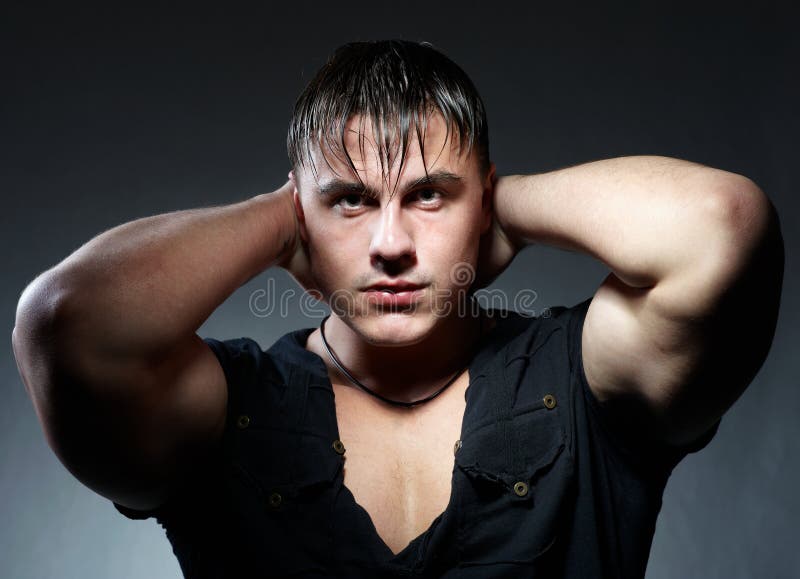 Portrait of Handsome Muscular Young Man Stock Image - Image of looking ...