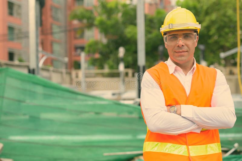 Handsome Persian Man Construction Worker at the Construction Site Stock ...
