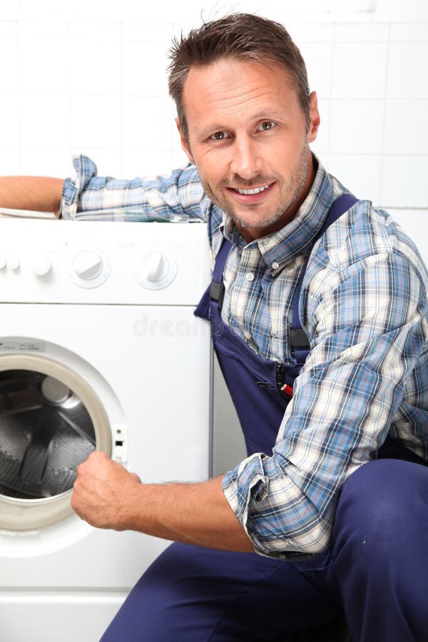 Portrait of Handsome Plumber Stock Image - Image of overalls, order ...