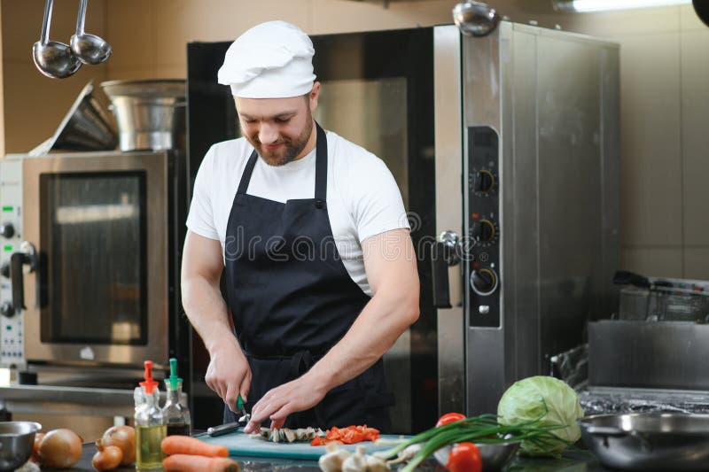 Portrait of Handsome Positive Chef Cook at the Restaurant Kitchen Stock ...