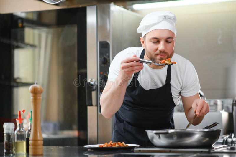 Portrait of Handsome Positive Chef Cook at the Restaurant Kitchen Stock ...