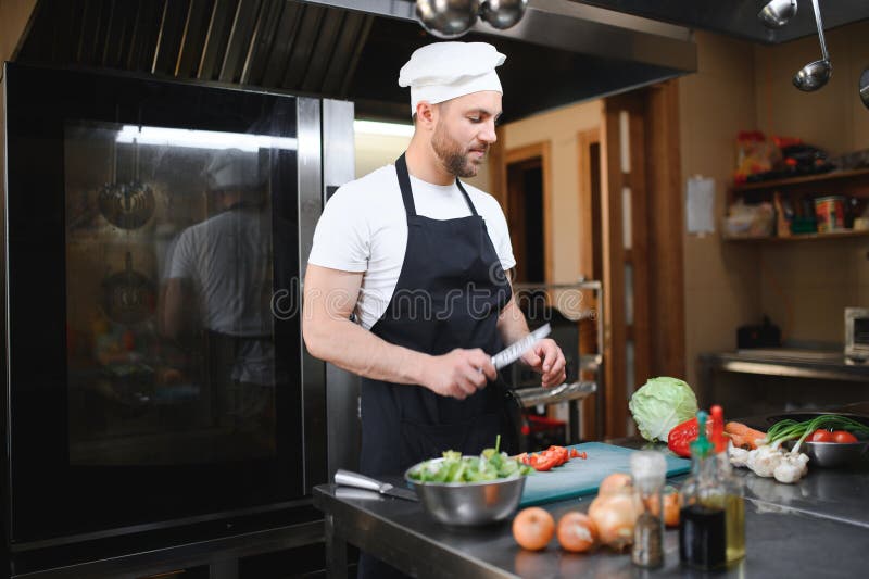 Portrait of Handsome Positive Chef Cook at the Restaurant Kitchen Stock ...