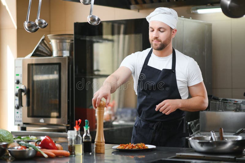 Portrait of Handsome Positive Chef Cook at the Restaurant Kitchen Stock ...
