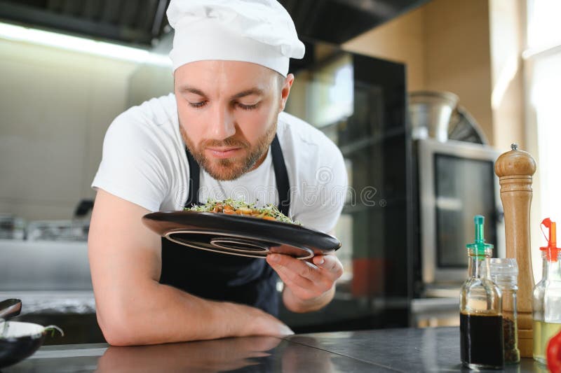 Portrait of Handsome Positive Chef Cook at the Restaurant Kitchen Stock ...