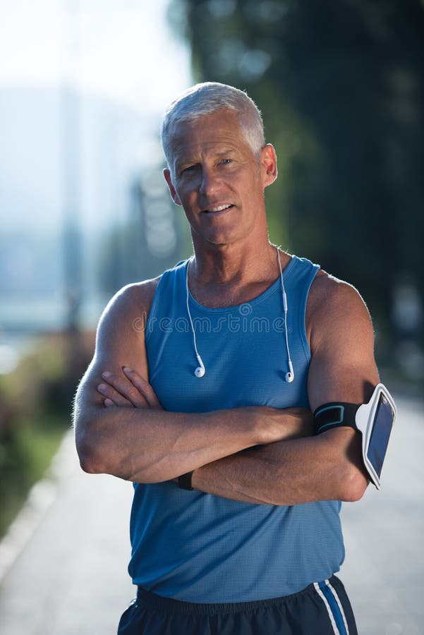 Portrait of Handsome Senior Jogging Man Stock Photo - Image of active ...