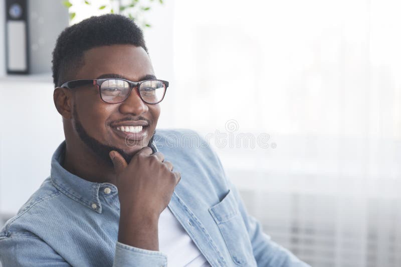 Portrait Of Handsome Smiling African American Man In Glasses Stock