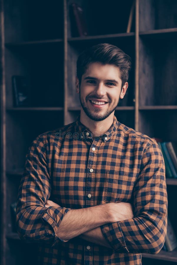 Portrait of Handsome Smiling Man with Crossed Hands in Office Stock ...