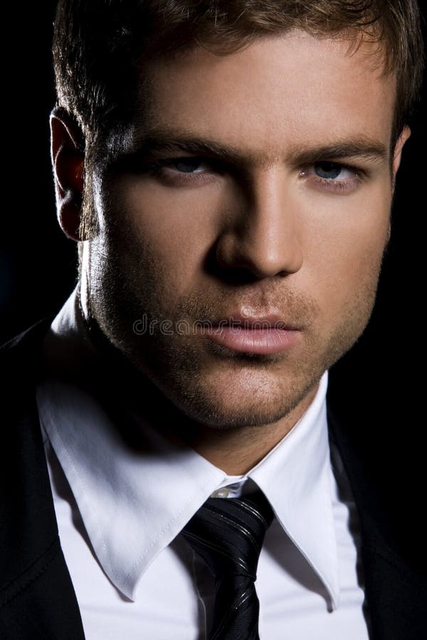 Portrait of Handsome Stylish Man in Elegant Black Suit Stock Photo ...