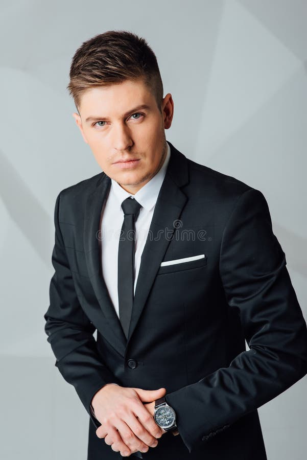 Portrait of Handsome Stylish Man in Elegant Suit Stock Image - Image of ...