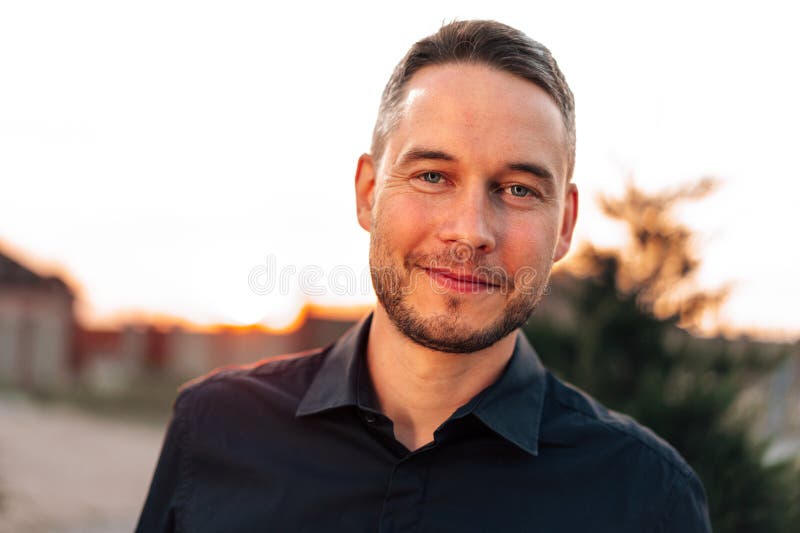 Portrait of Handsome Successful Man Standing Outdoors Stock Photo ...
