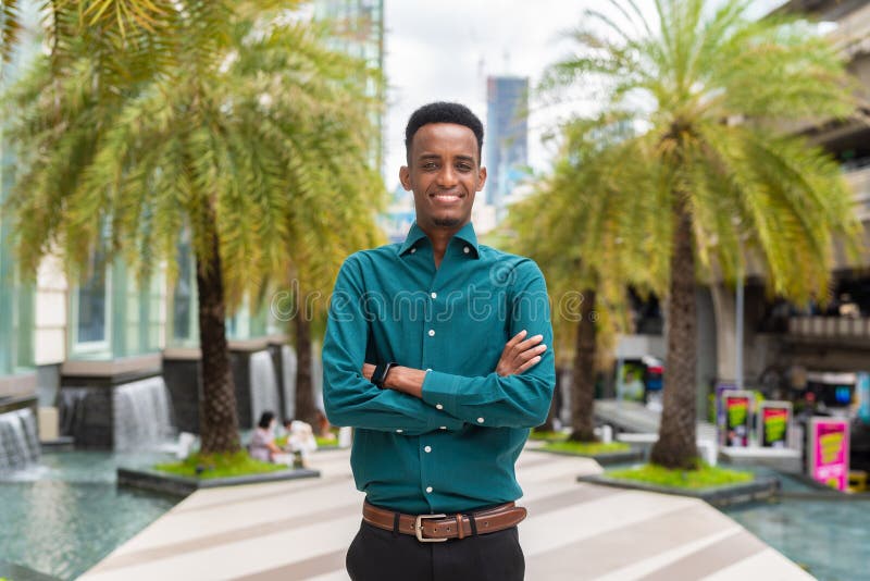 Portrait of Handsome Young Black Man Outdoors in City Stock Image ...