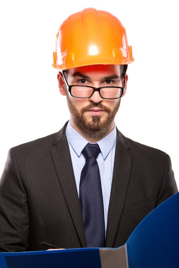 Portrait of an Handsome Young Engineer,over White Stock Image - Image ...