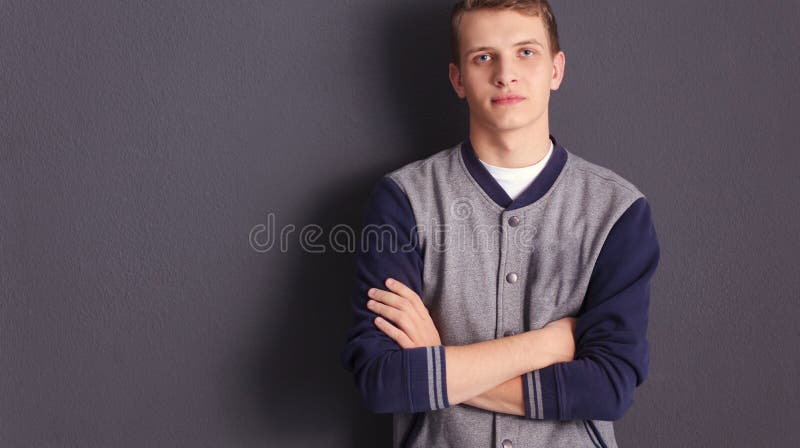 Portrait of a Handsome Young Man on Black Background Stock Image ...