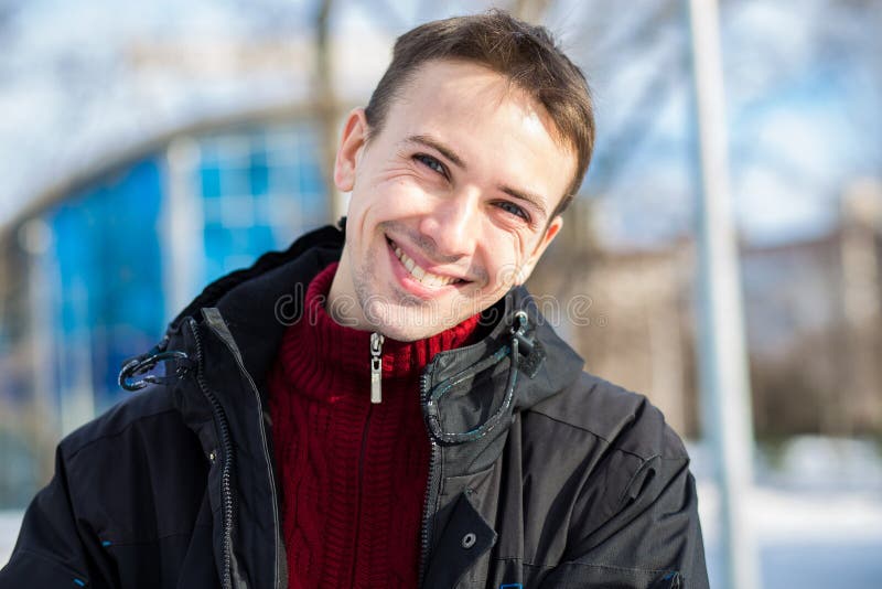 Portrait of Handsome Young Man in Red in a Sunny Snowy Day Stock Image ... Portrait of Handsome Young Man in Red in a Sunny Snowy Day Stock Image ...