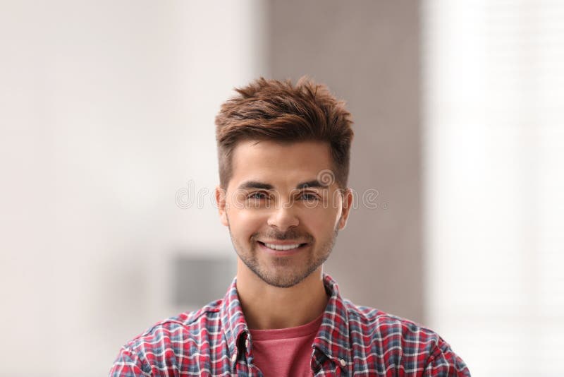 Portrait of Young Man in Room Stock Photo - Image of fashion, smiling ...