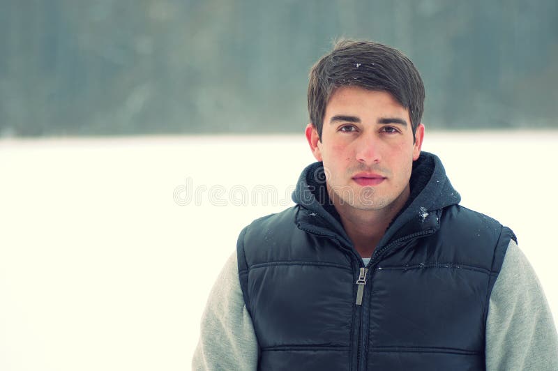 Portrait of a Handsome Young Man in Winter Stock Image - Image of human ...