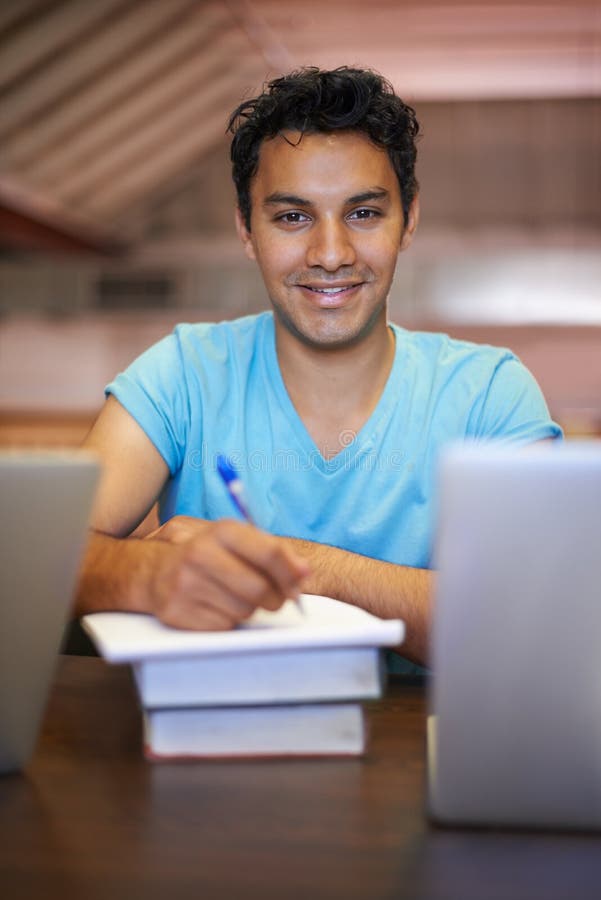 Finals No Problem. Portrait of a Handsome Young Student Studying for ...