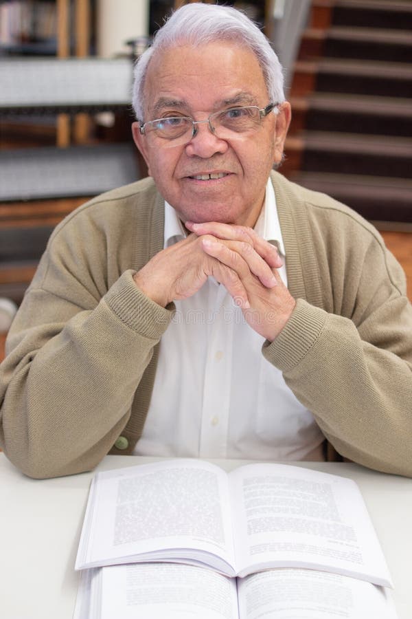 Portrait of Happy Aged Man in University Library Stock Photo - Image of ...