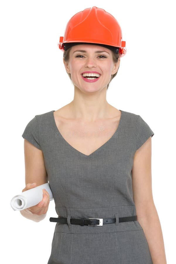 Portrait of Happy Architect Woman Isolated Stock Image - Image of ...