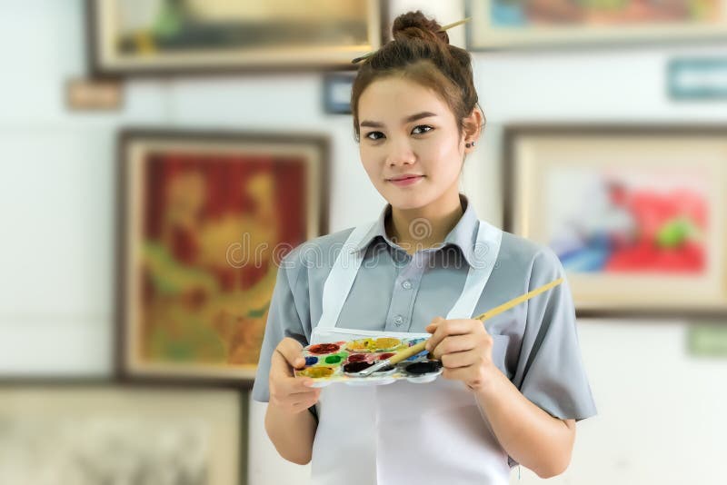 Portrait of a Happy Artist with a Palette in Hands Stock Image - Image ...