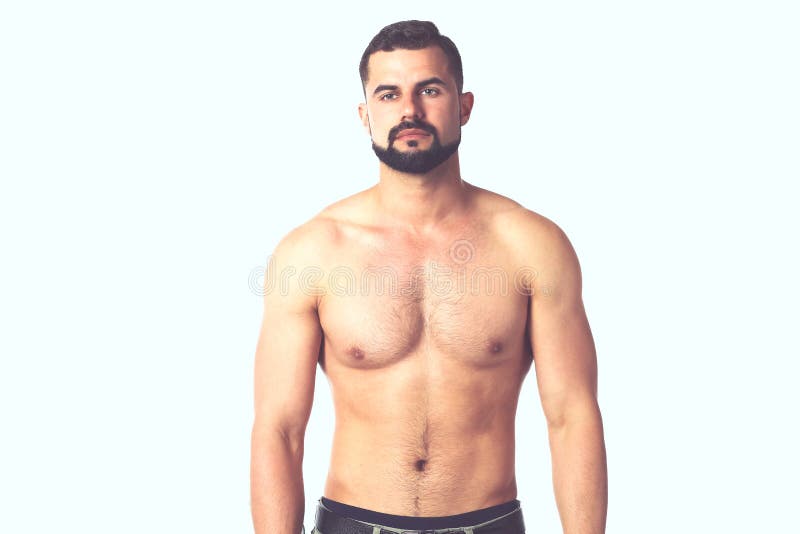 Portrait of a Happy Athletic Man with Muscular Torso Standing Stock ...