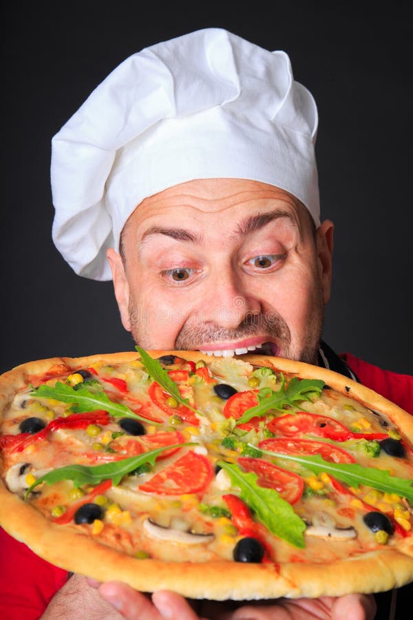 Portrait of Happy Attractive Cook with a Pizza Stock Image - Image of ...