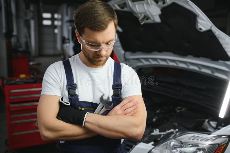 Portrait of a Happy Auto Mechanic Cleaning Hands with Cloth Stock Photo ...