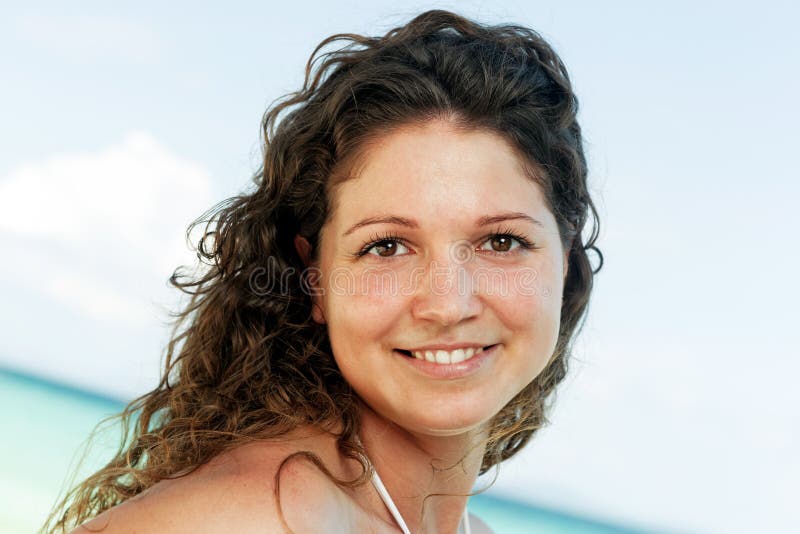 Portrait of a Happy Young Woman Posing while on the Beach Stock Image ...