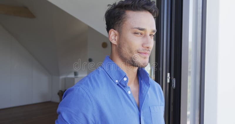 Portrait of Happy Biracial Man Looking at Camera and Smiling, Slow ...