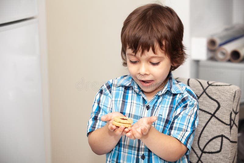 Portrait Happy Boy Eating Cookies Stock Photo - Image of fresh ...
