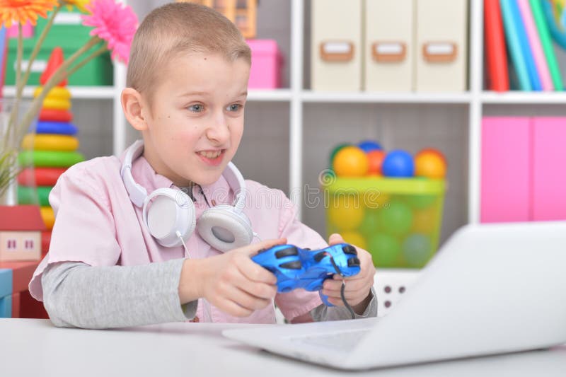 Portrait of Happy Boy Playing Video Game at Home Stock Image - Image of ...