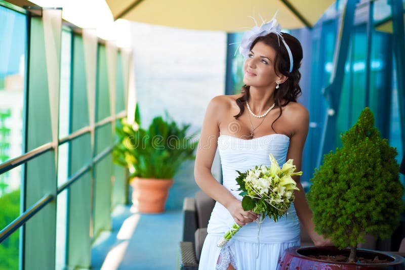 Portrait of Happy Bride with a Wedding Bouquet Stock Image - Image of ...
