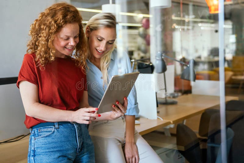 Portrait of Happy Business People Having Fun and Using Digital Tablet ...