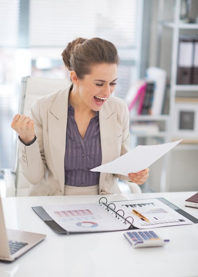 Portrait of Happy Business Woman at Work Stock Image - Image of costume ...