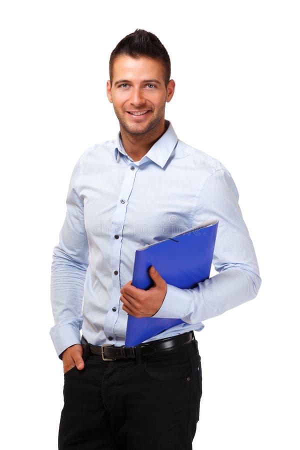 Portrait of a Happy Businessman with Blue Folder Stock Photo - Image of ...